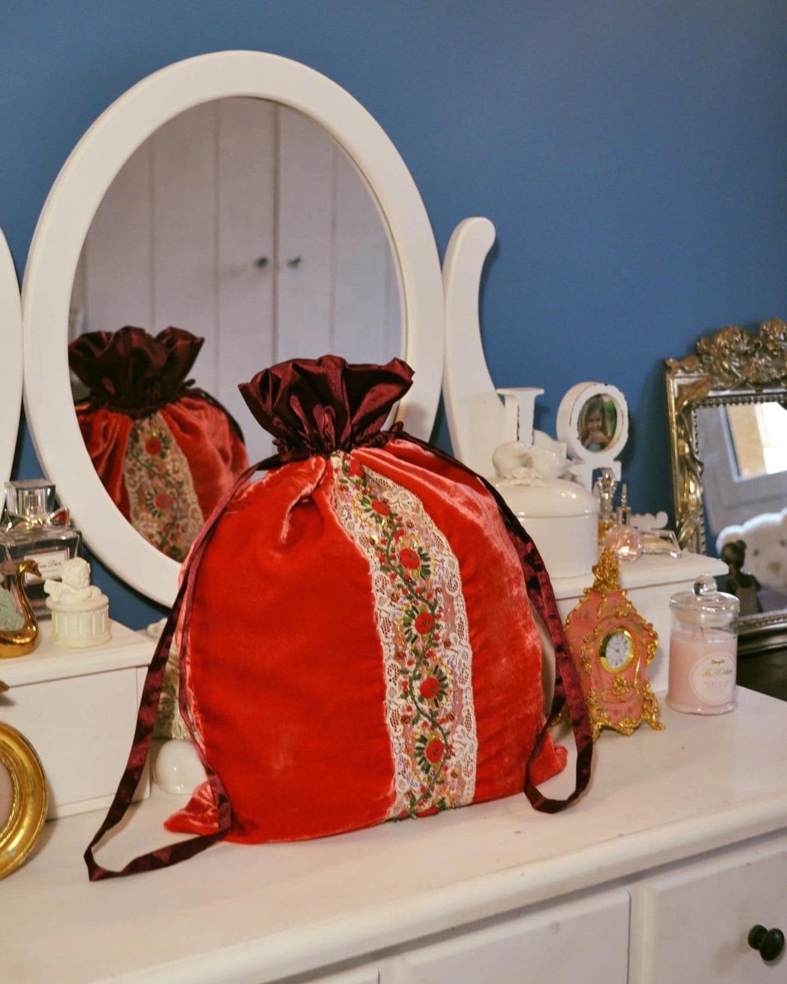 Bridal Velvet Bag Silk Velvet Sack Bag Bride Red Pouch Bag - Etsy