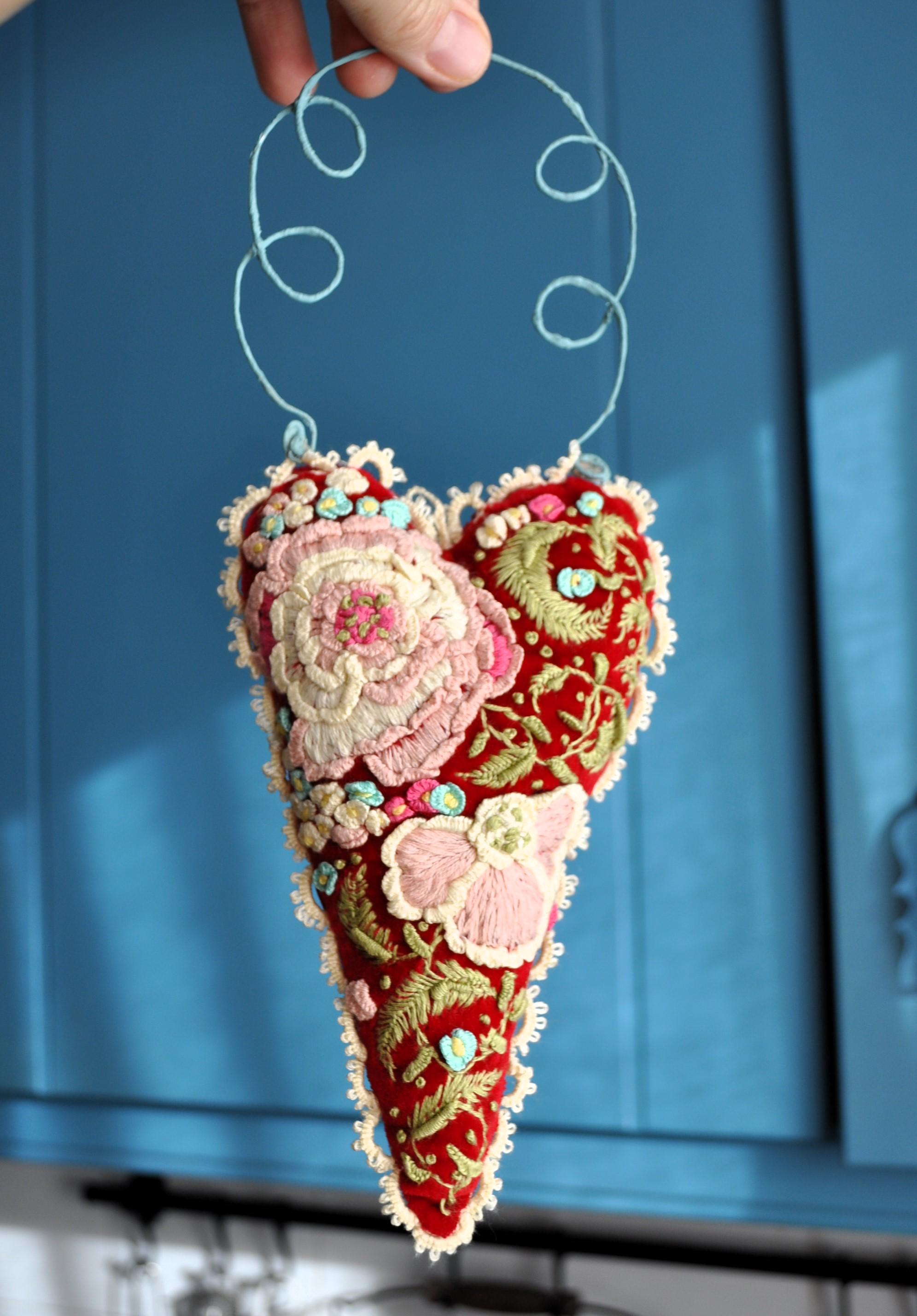 Embroidered Heart, Valentine Gift Heart, Red Velvet Heart, Brazilian ...
