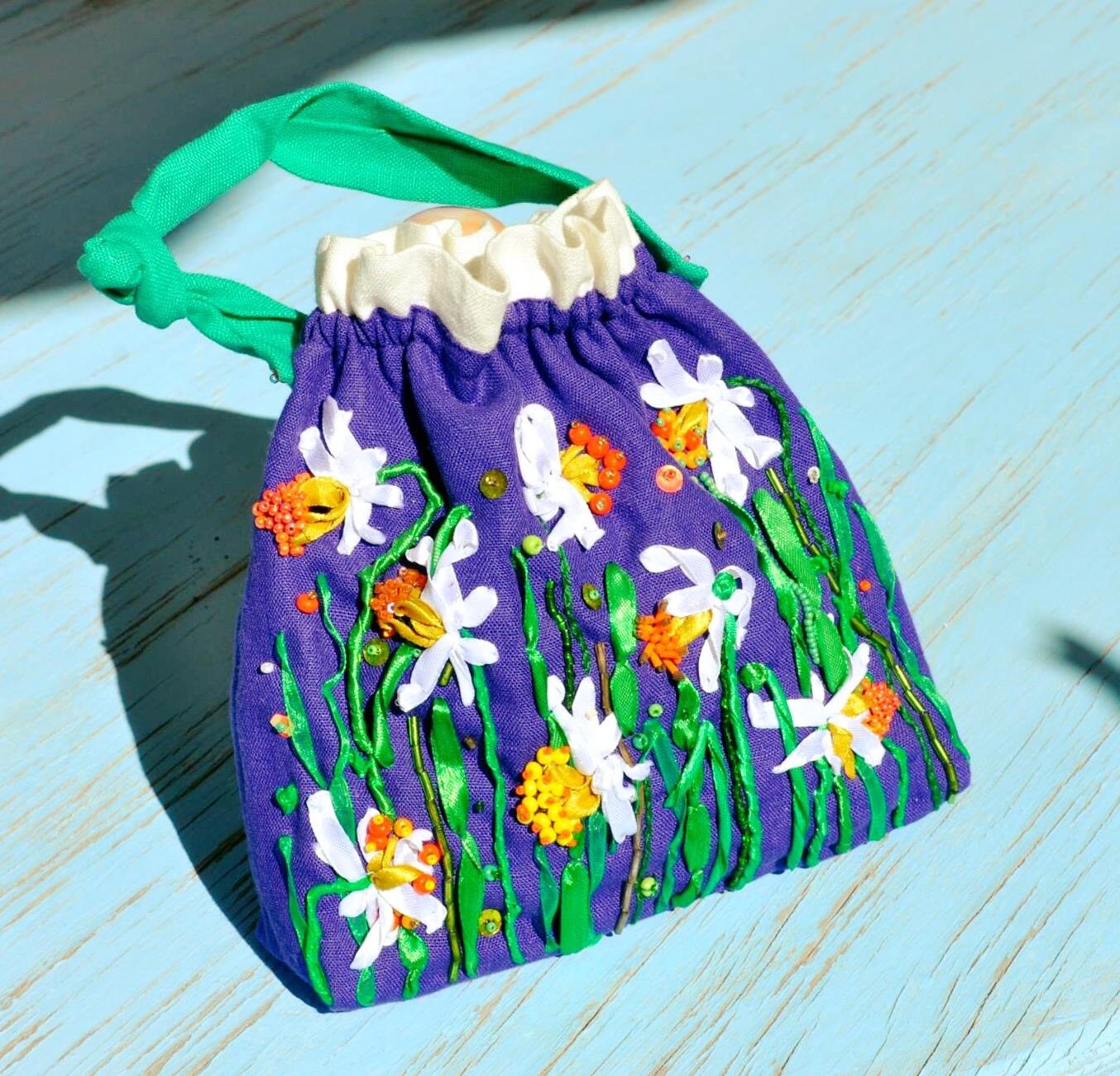 Linen Sack Bag, Linen Rustic Bag, Embroidery Linen Bag, Linen Lace Sack ...