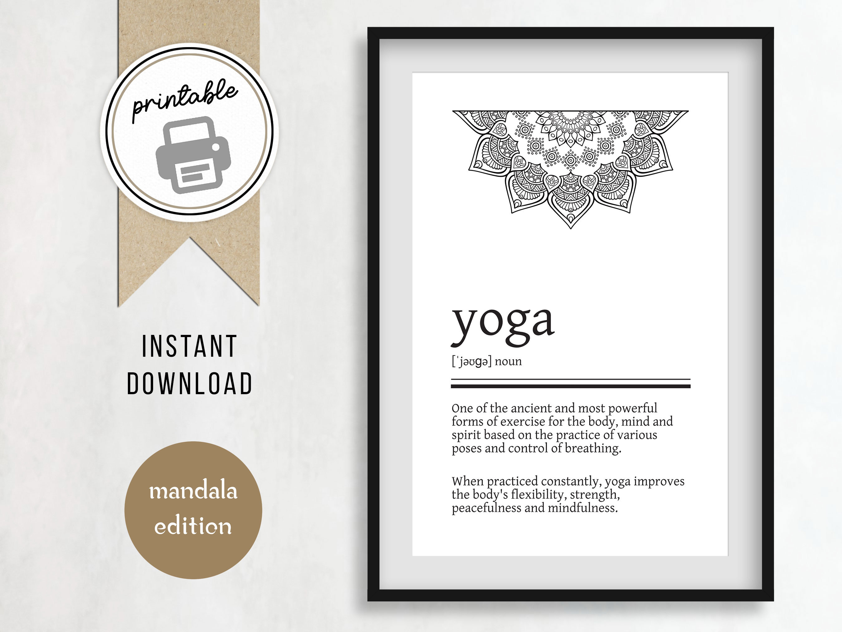 Yoga Definition Printable Poster Mandala Illustration Yoga Definition ...