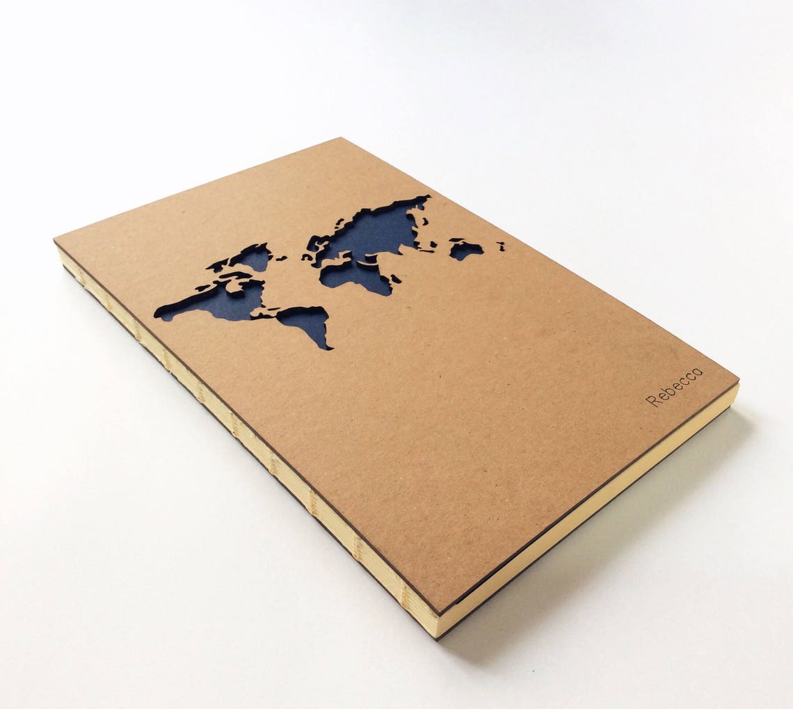 Personalized Notebook with Custom Text Engraved WORLD MAP | Etsy