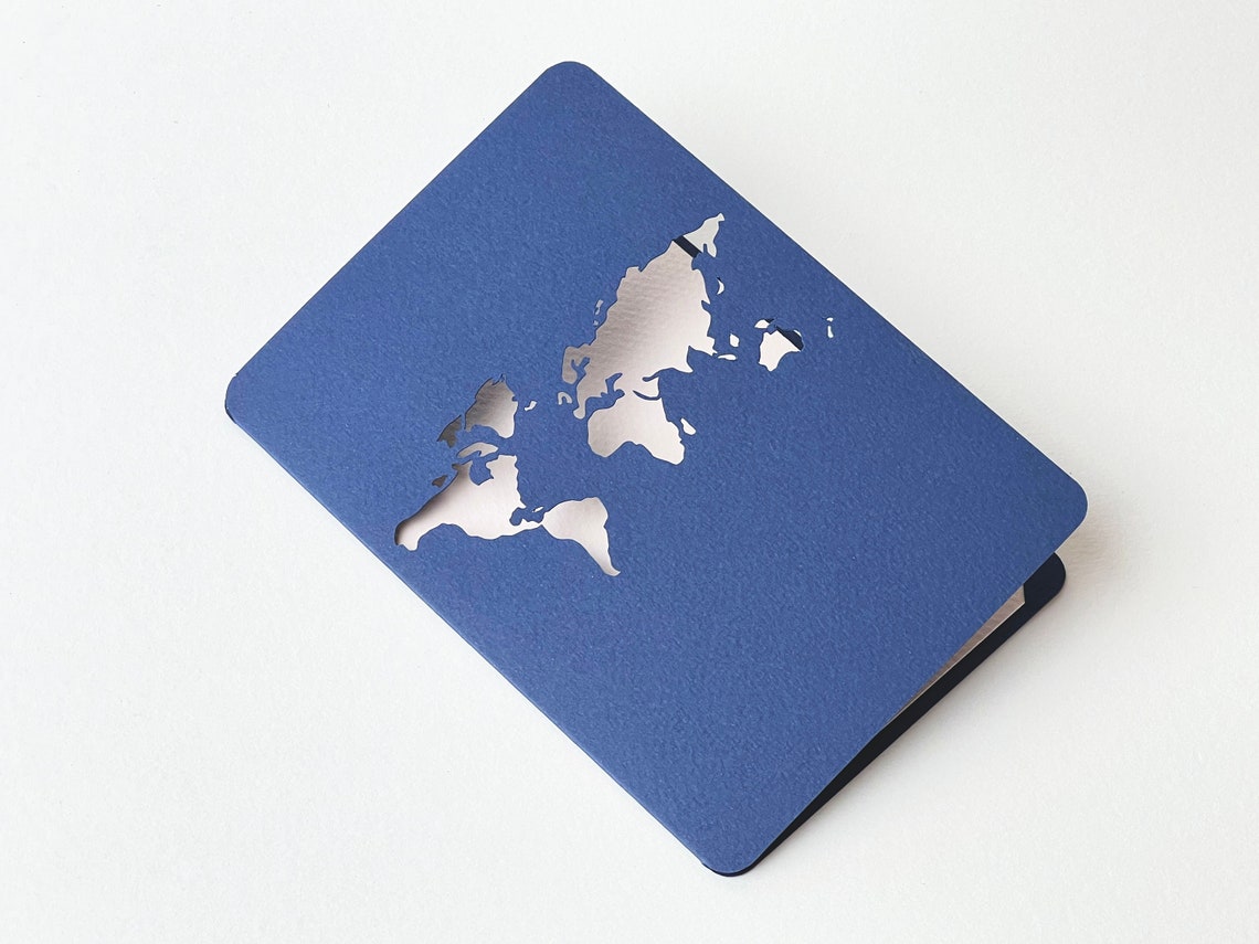 World Map Greeting Card Pack: Indigo Blue Travel Gift - Etsy