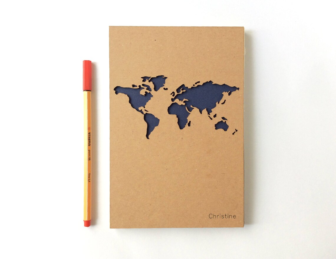 Personalized Notebook with Custom Text Engraved WORLD MAP | Etsy