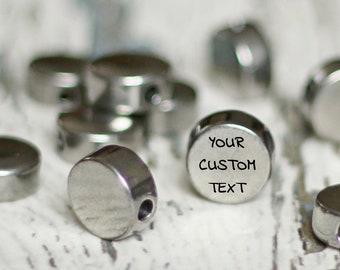 Logo Beads Custom Engraved. Golden Personalized Beads. Large Flat Round ...