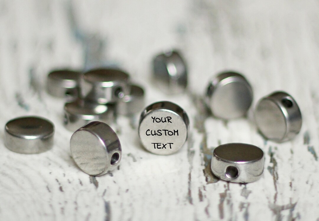 Handwriting Beads Custom Engraved Flat Round Signature Logo Bulk Charms ...