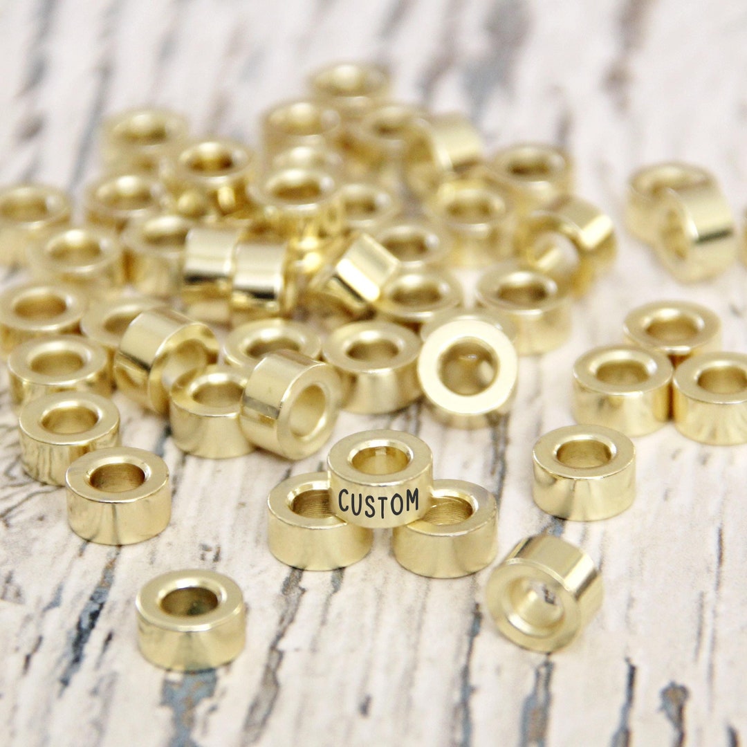 Personalized Beads Engraved Name. Custom Golden Column Spacers. Small ...