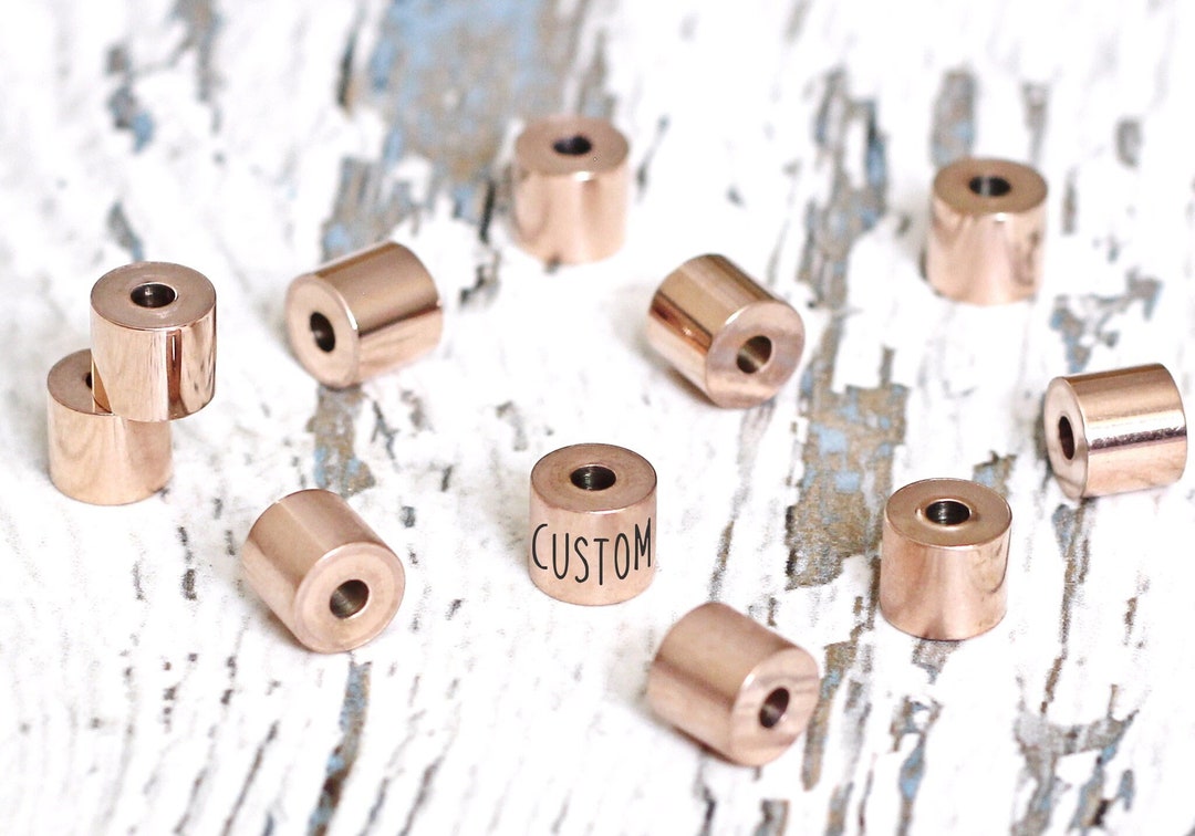 Custom Engraved Rose Gold Beads. Personalized Spacer Column Bracelet ...