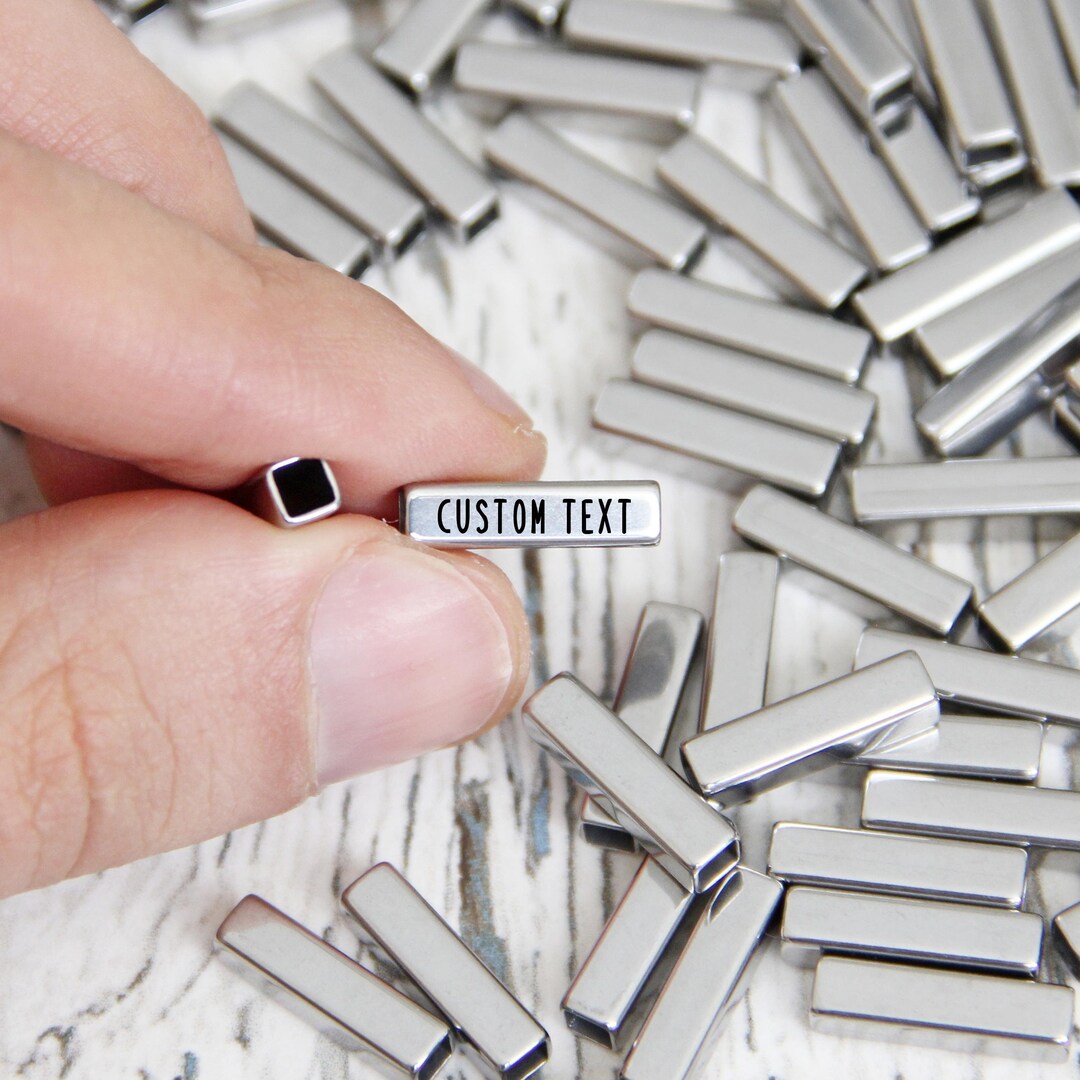 Custom Spacers Tube Beads. Personalized Tag Engraved Metal Connector ...