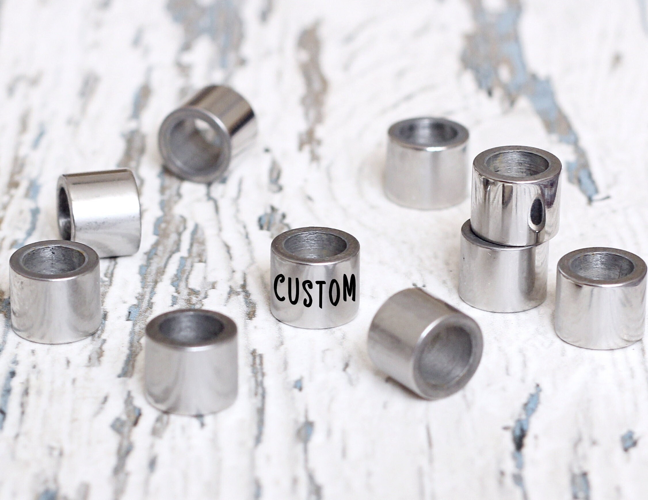 Custom Bead Personalized. Spacer for Bracelet. Engraved Metal Columns ...