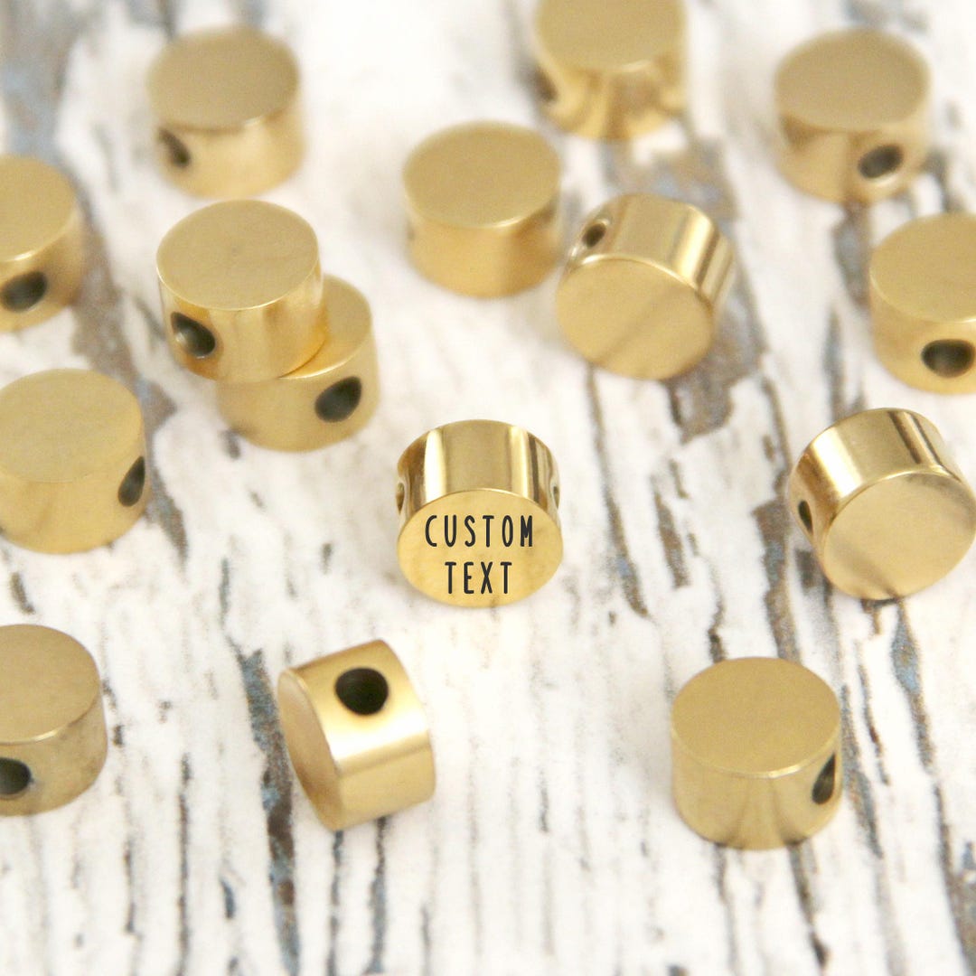Custom Beads Golden Spacers. Logo Engraved Personalized Bead. Metal ...