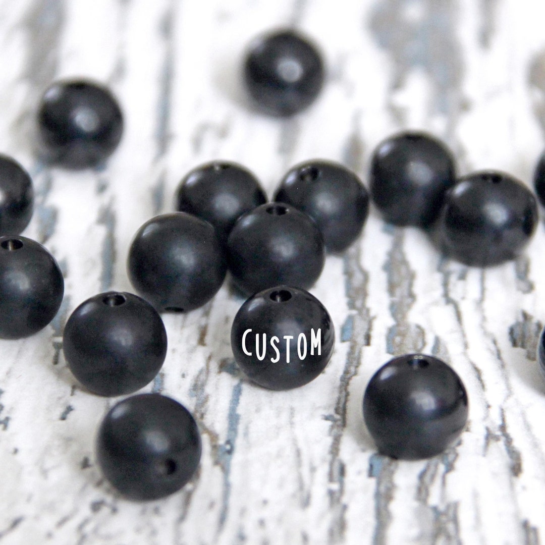 Custom Spacers Logo Image. Black Beads Personalized Balls. 10mm Round ...