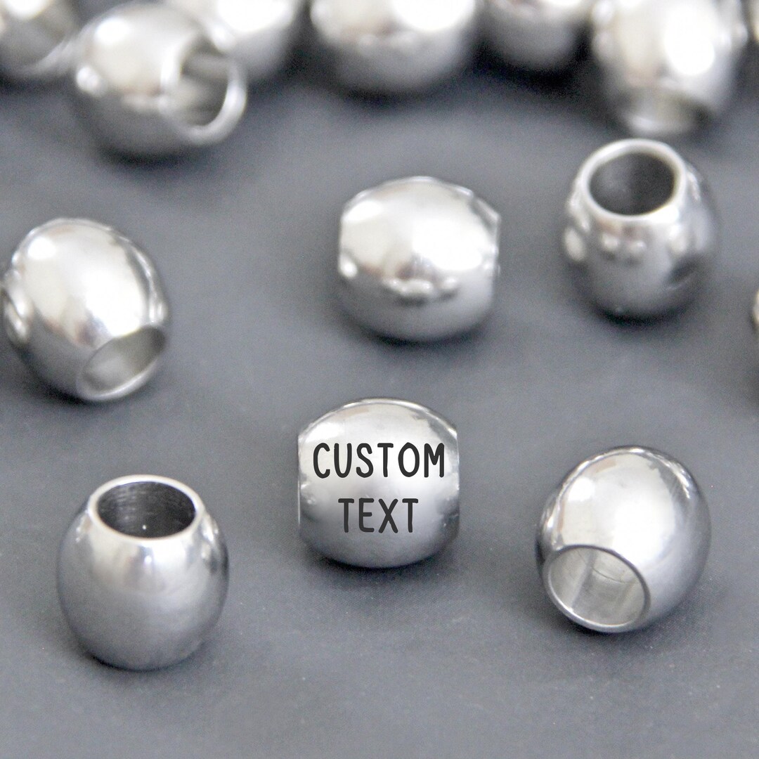 Engraved Spacers Custom Bead. Personalized Charm for Bracelet. Metal ...