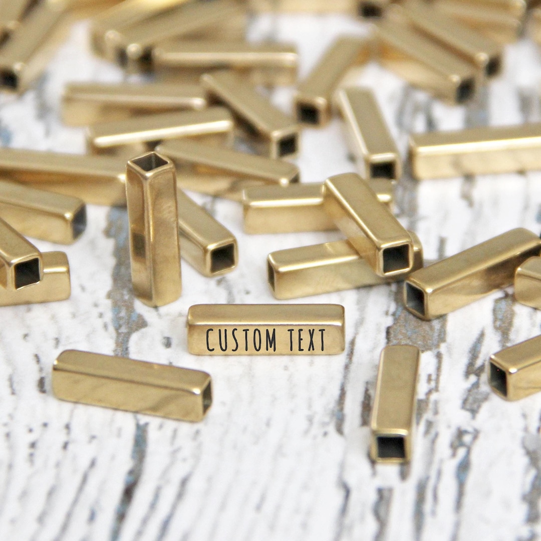Engraved Custom Tube Spacers. Personalized Beads for Jewelry. Golden ...