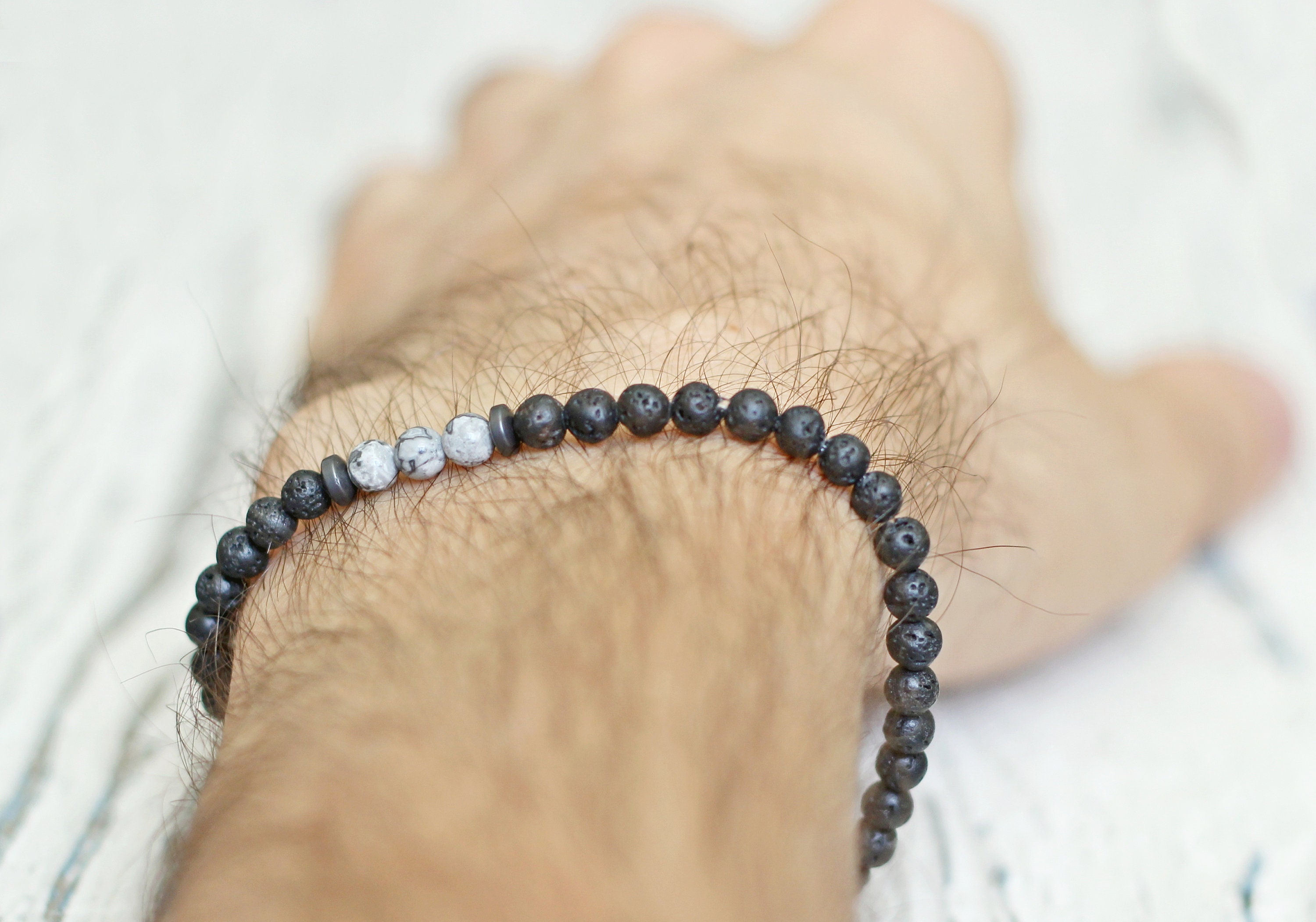 Tiny Bead Bracelet Minimalist Men Jewellery Small 4 Mm Beads Black Lava ...