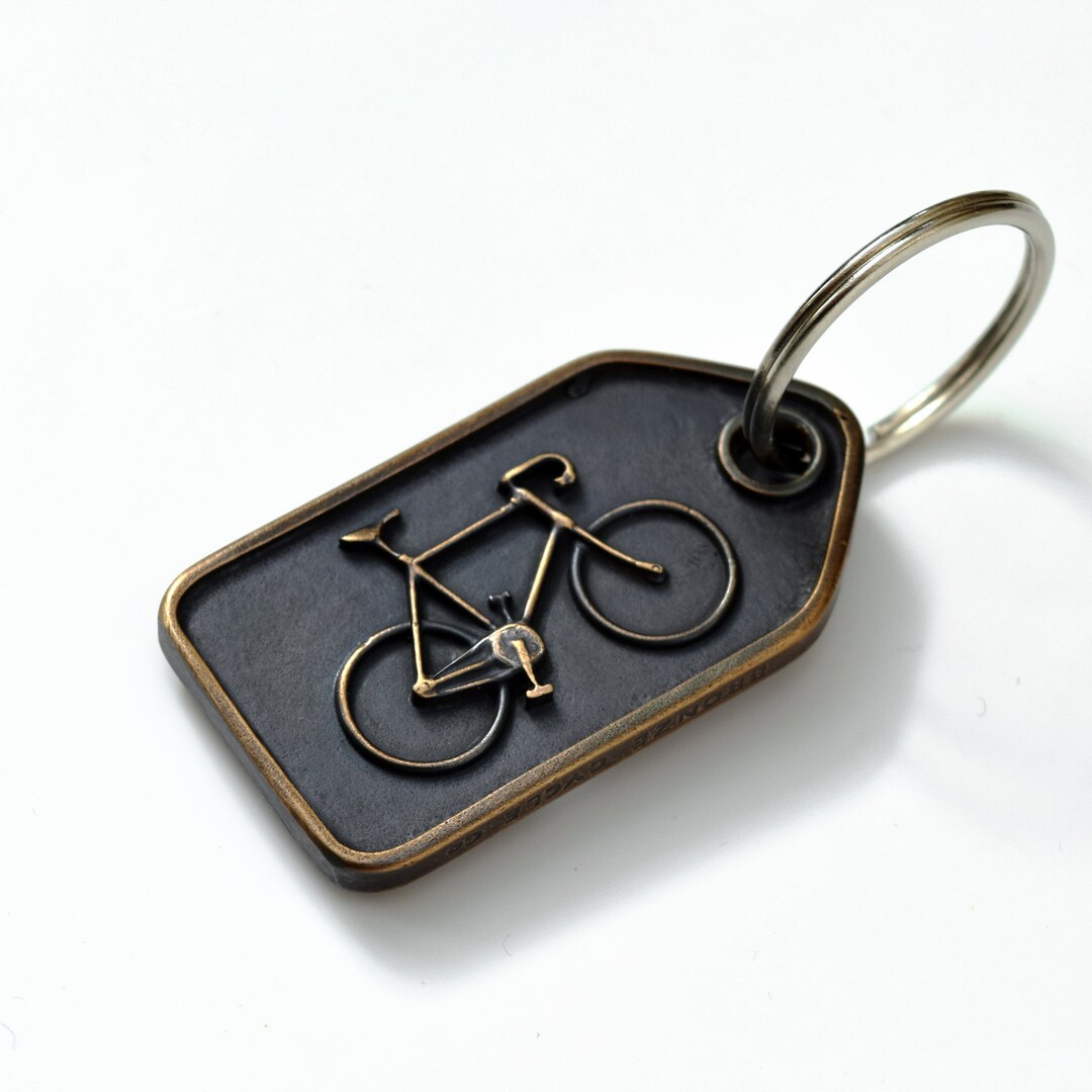Solid Bronze Bicycle Design Keyring tag Shape Gift for Cyclist - Etsy