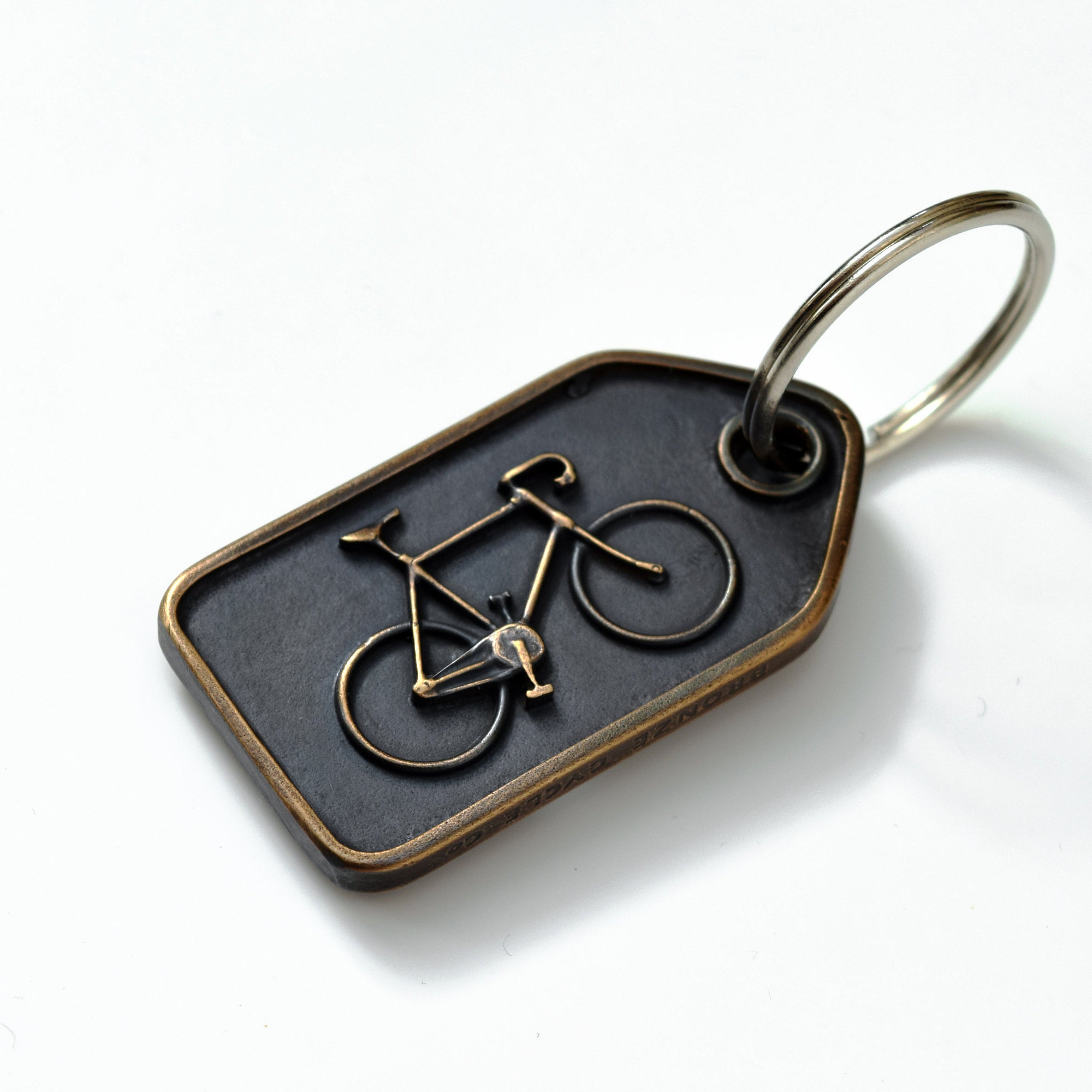 Solid Bronze Bicycle Design Keyring tag Shape Gift for Cyclist - Etsy