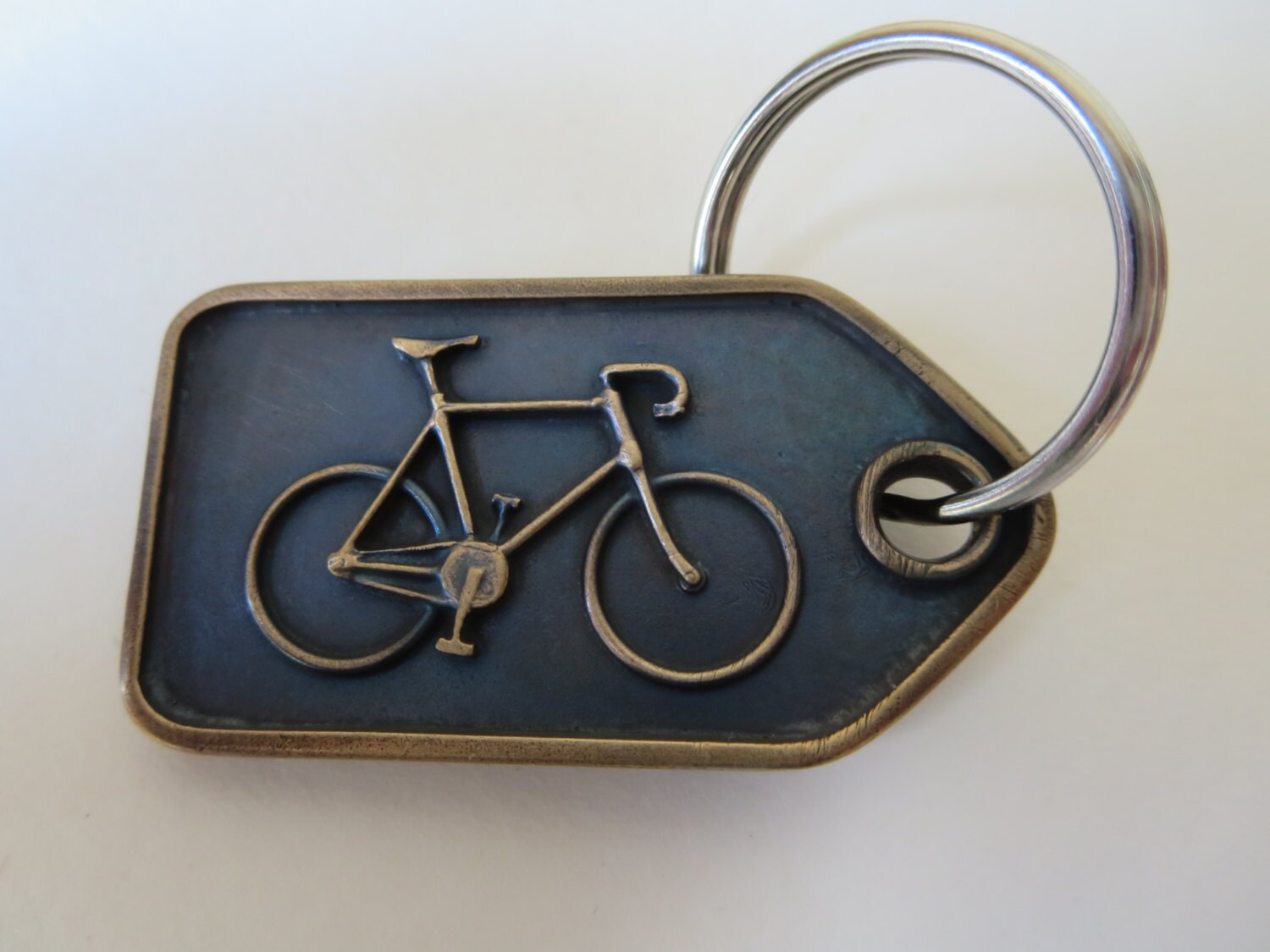 Solid Bronze Bicycle Design Keyring tag Shape Gift for Cyclist - Etsy