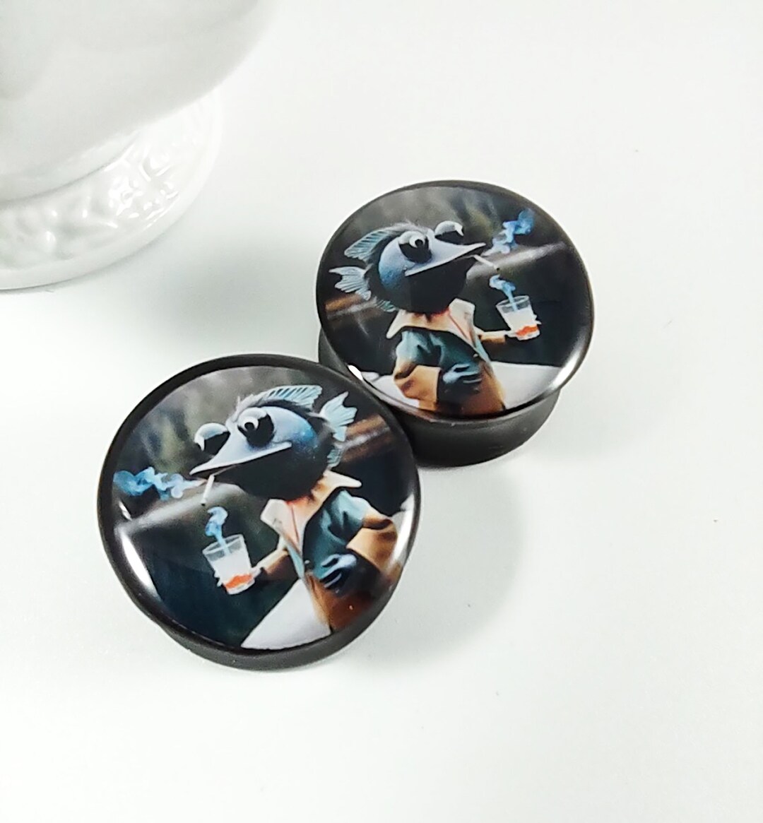 Black Fish Puppet Smoking and Drinking Whiskey Ear Plugs/ Gauges for ...