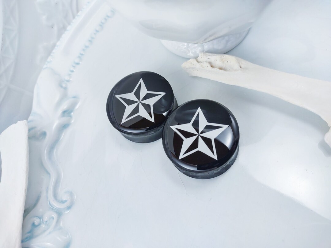 Black and White Star Ear Plugs/ Gauges for Stretched Ears. Double ...