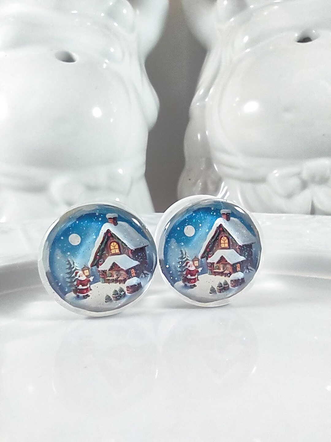 North Pole Santa Glitter Snow Globe Ear Plugs/ Gauges for Stretched ...