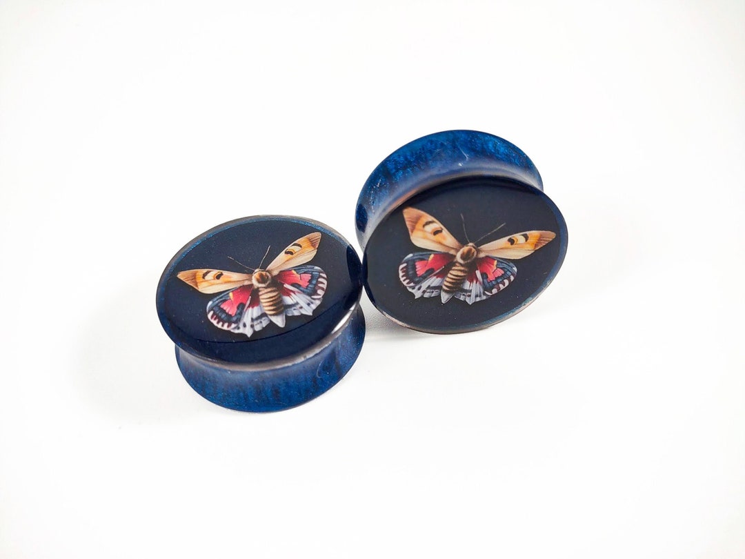 Navy Moth Ear Plugs/ Gauges for Stretched Ears. Double Flared. 1 Pair ...