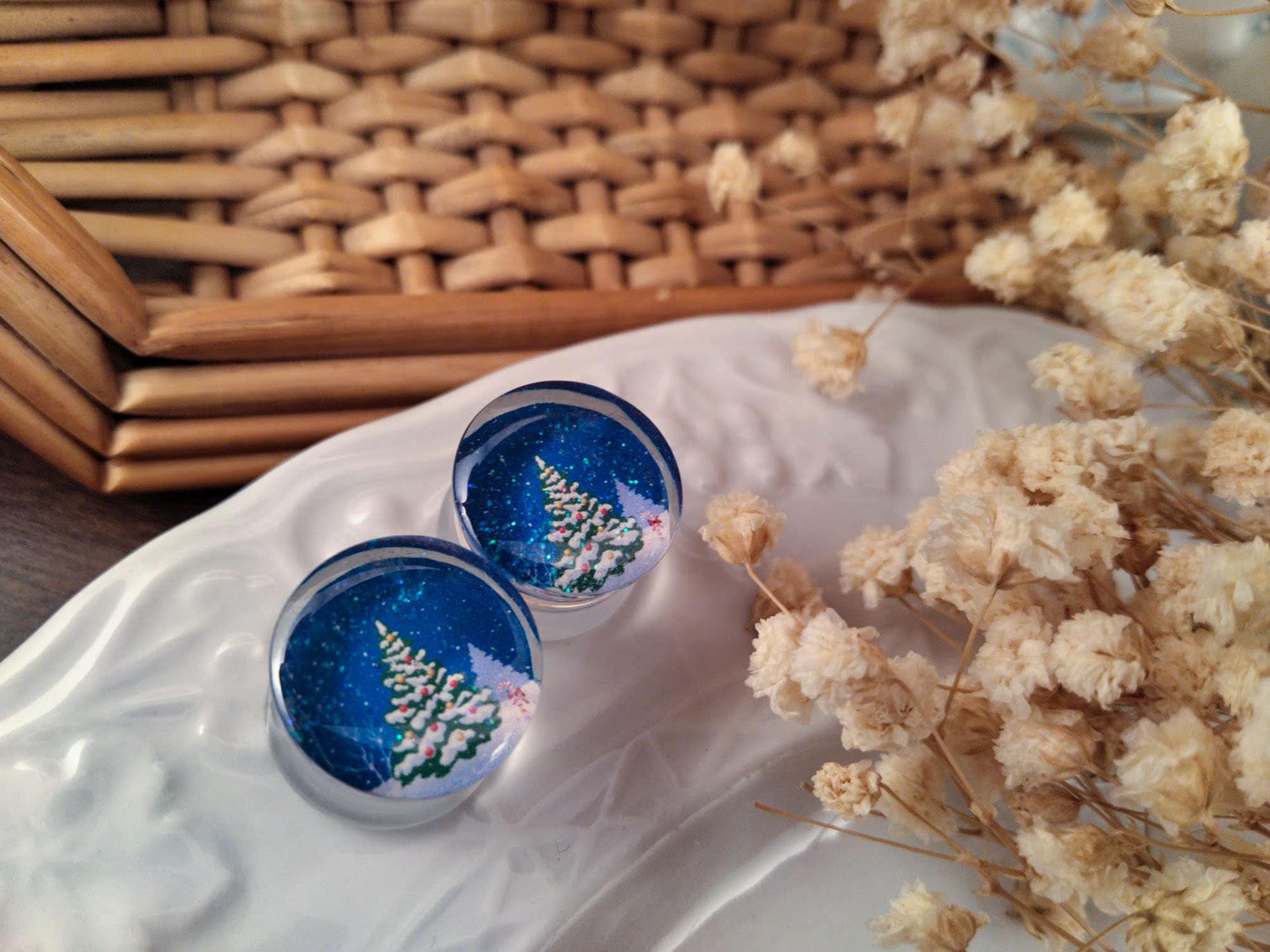 Glitter Snow Globe Christmas Tree Ear Plugs/ Gauges for - Etsy