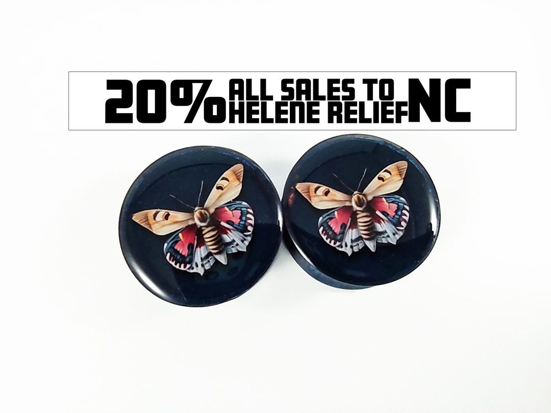 Navy Moth Ear Plugs/ Gauges for Stretched Ears. Double Flared. 1 Pair ...