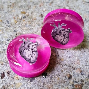 Heart Plugs, Handmade Plugs/ Gauges With Anatomy Heart Design. Double ...