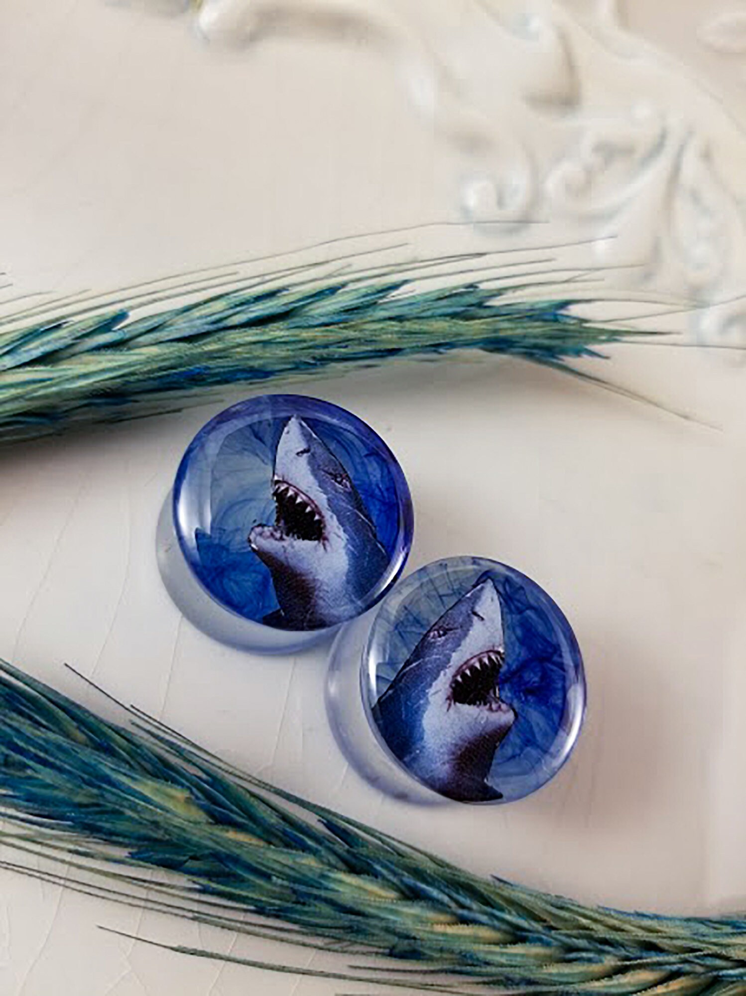 Glow in the Dark/ Day Killer Shark Ear Plugs, Gauges for Stretched Ears ...