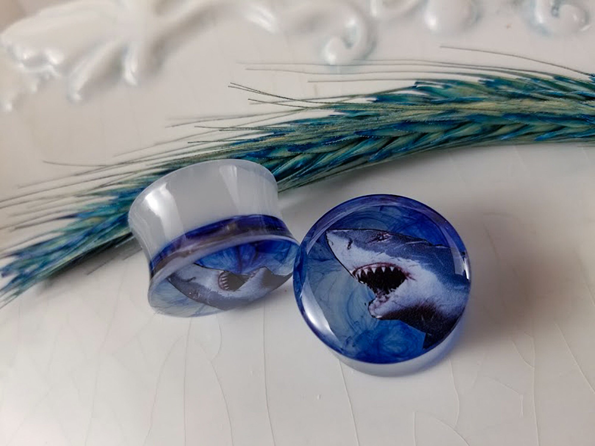 Glow in the Dark/ Day Killer Shark Ear Plugs, Gauges for Stretched Ears ...