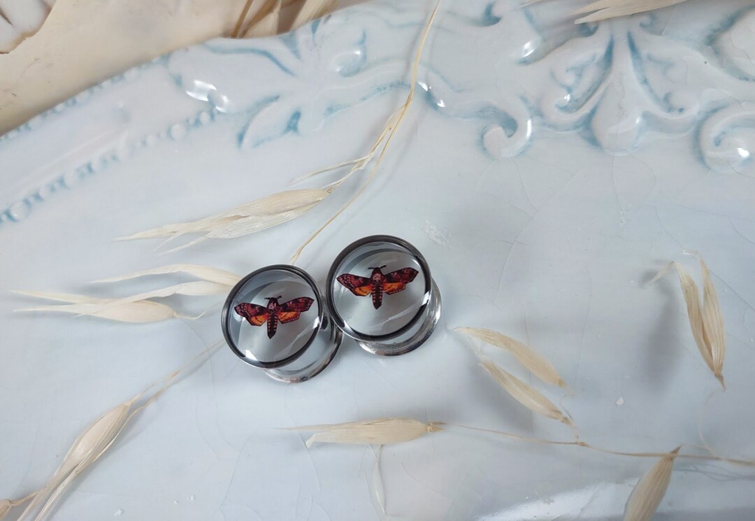 Steel Red Death's Head Moth Ear Plugs/ Gauges for Stretched Ears ...