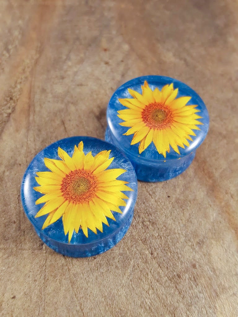 Light Blue Sunflower Ear Plugs/ Gauges for Stretched Ears. - Etsy