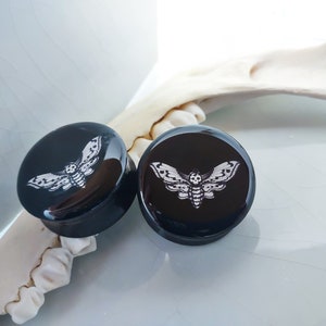Black Death's Head Moth Ear Plugs/ Gauges for Stretched Ears. Double ...