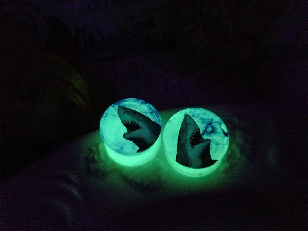 Glow in the Dark/ Day Killer Shark Ear Plugs, Gauges for Stretched Ears ...