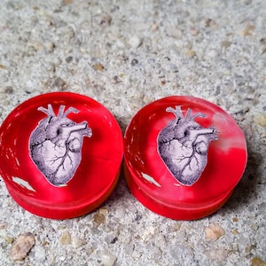 Heart Plugs, Handmade Plugs/ Gauges With Anatomy Heart Design. Double ...