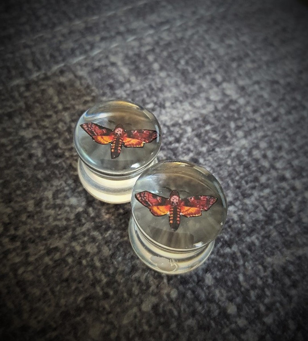 Red Death's Head Moth Ear Plugs/ Gauges for Stretched Ears. Double ...