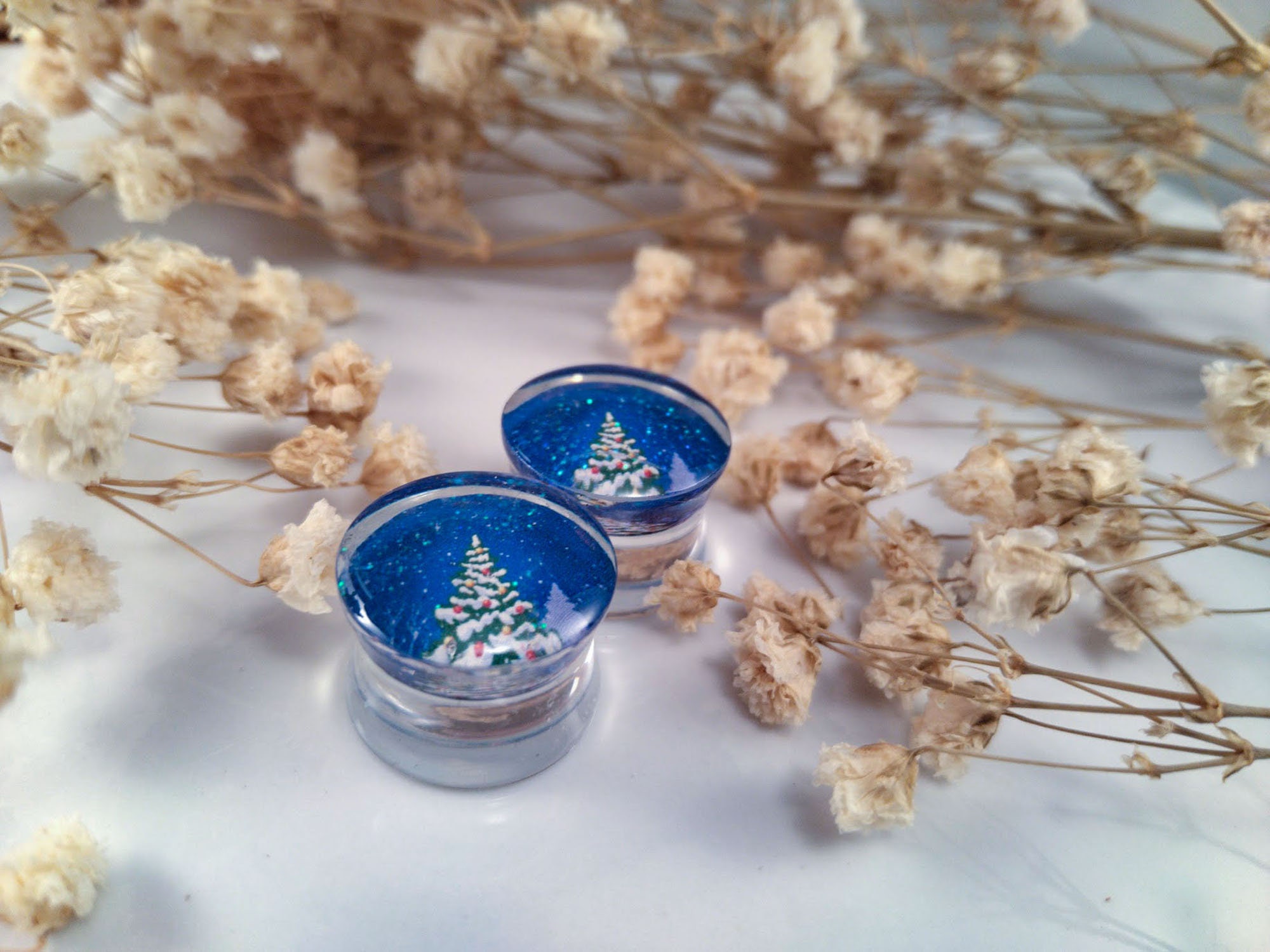 Glitter Snow Globe Christmas Tree Ear Plugs/ Gauges for - Etsy