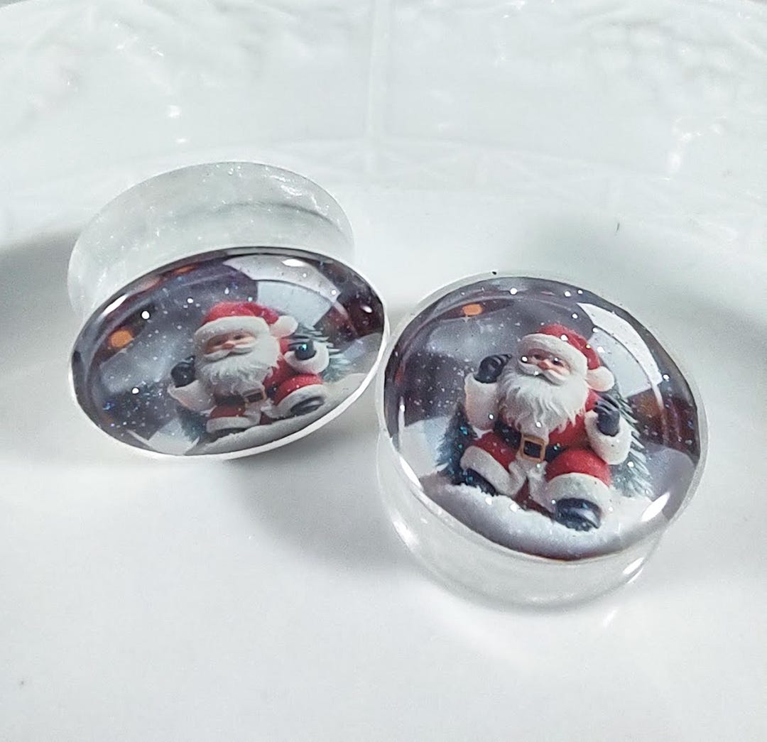 Santa Glitter Snow Globe Ear Plugs/ Gauges for Stretched Ears. Double ...