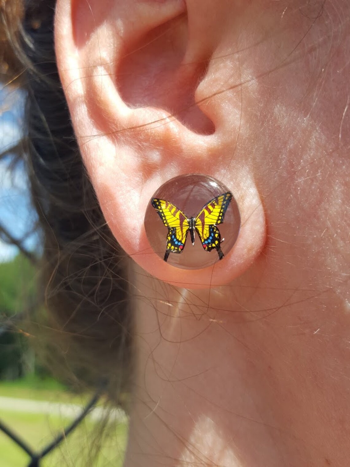 Yellow Beauty Butterfly Ear Plugs/ Gauges for Stretched Ears. Double ...
