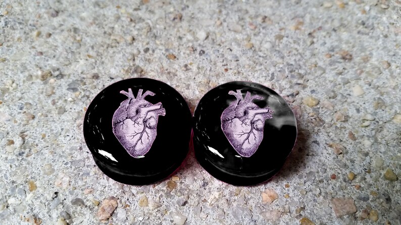 Heart Plugs, Handmade Plugs/ Gauges With Anatomy Heart Design. Double ...