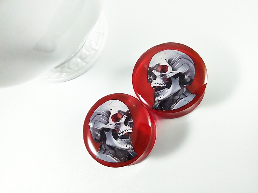 Robotic Skull Ear Plugs/ Gauges for Stretched Ears. Double Flared. 1 ...