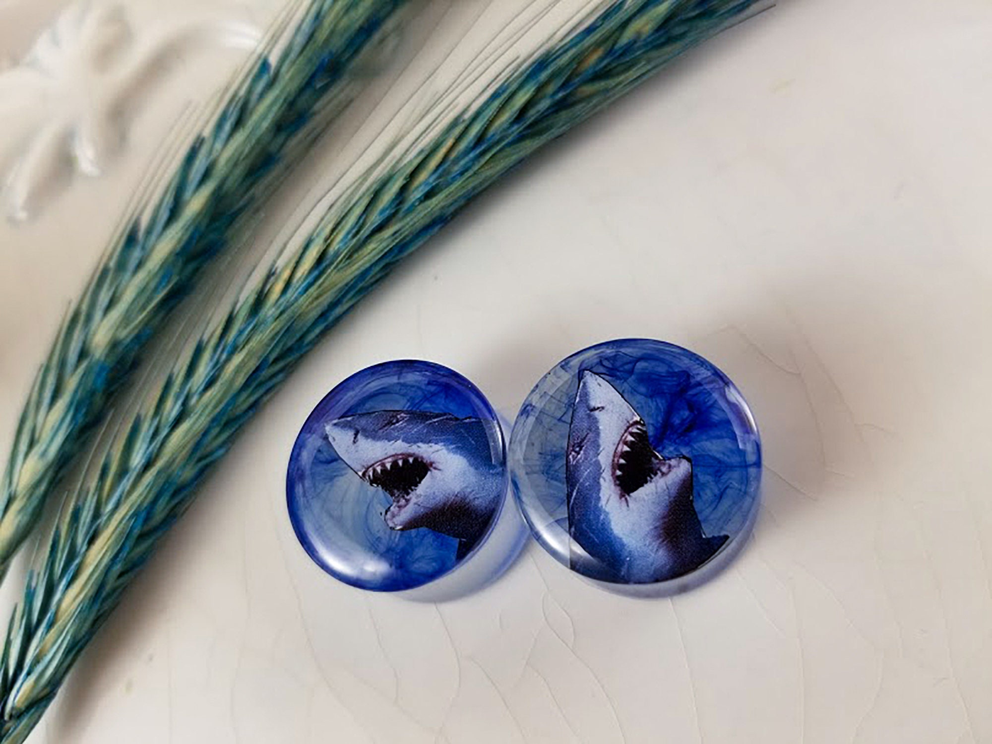 Glow in the Dark/ Day Killer Shark Ear Plugs, Gauges for Stretched Ears ...
