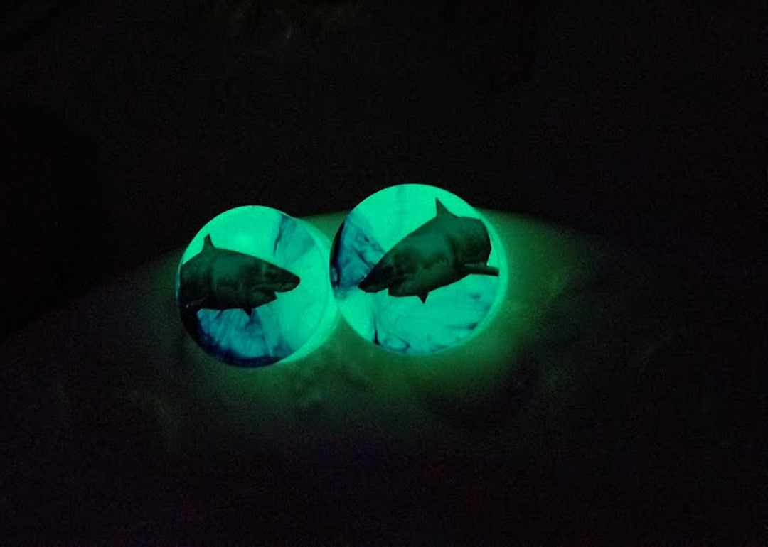 Glow in the Dark/ Day Deep Water Shark Ear Plugs, Gauges for Stretched ...