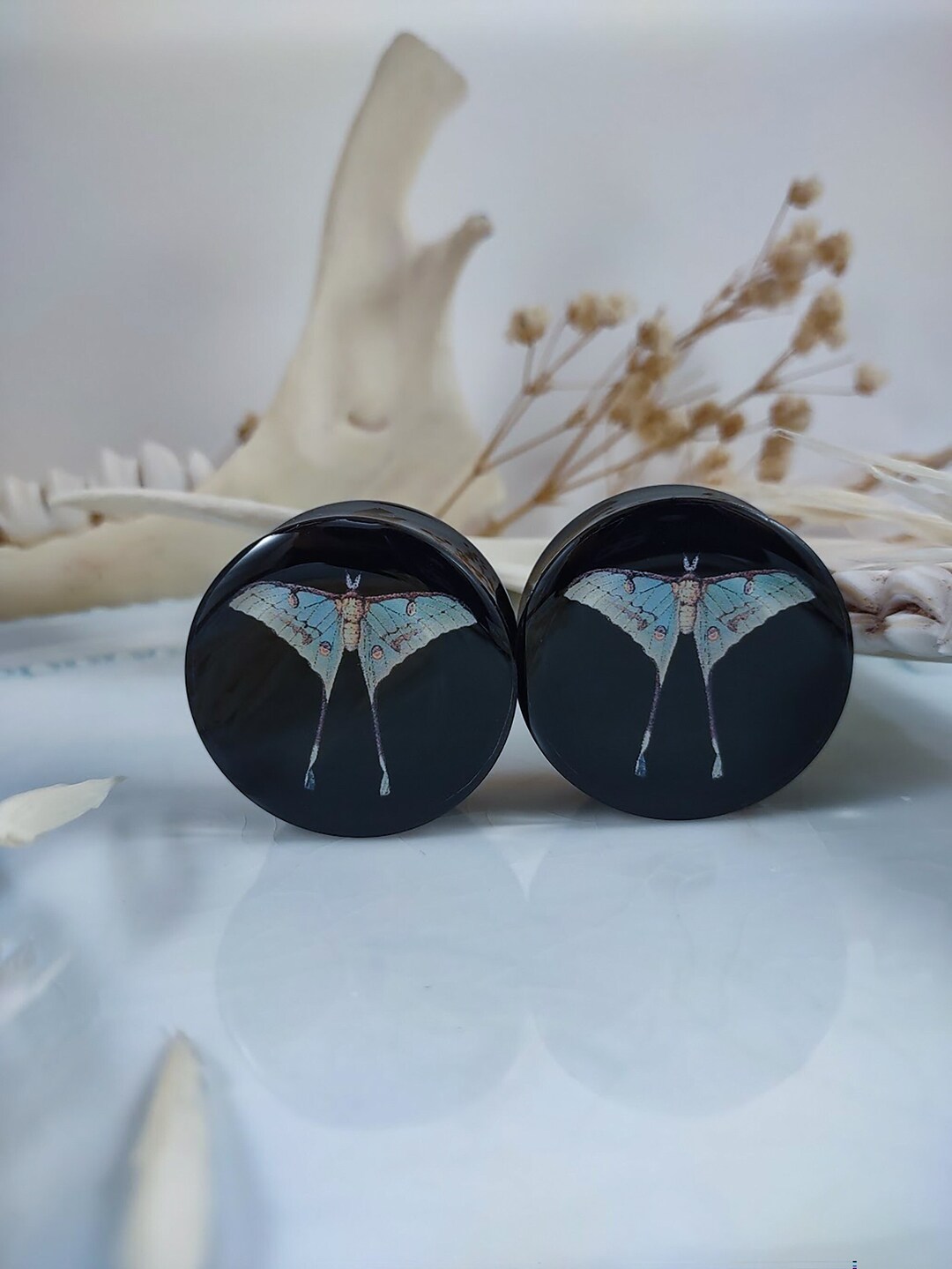 Chinese Luna Moth Ear Plugs/ Gauges for Stretched Ears. Double Flared ...