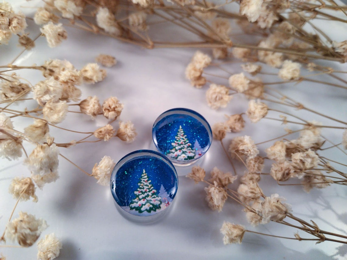 Glitter Snow Globe Christmas Tree Ear Plugs/ Gauges for - Etsy