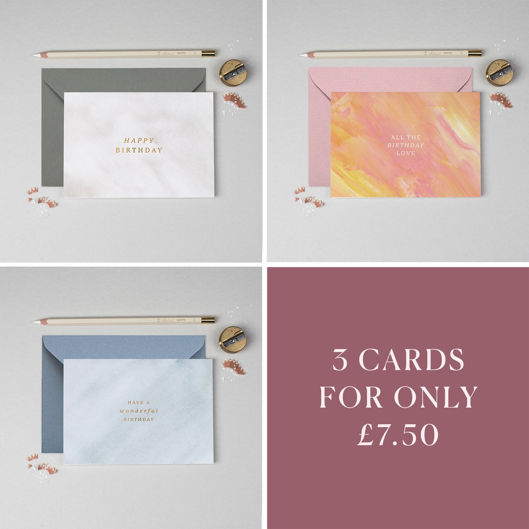 Birthday Card Pack, Happy Birthday Card, Gold Foil Birthday Card Pack ...