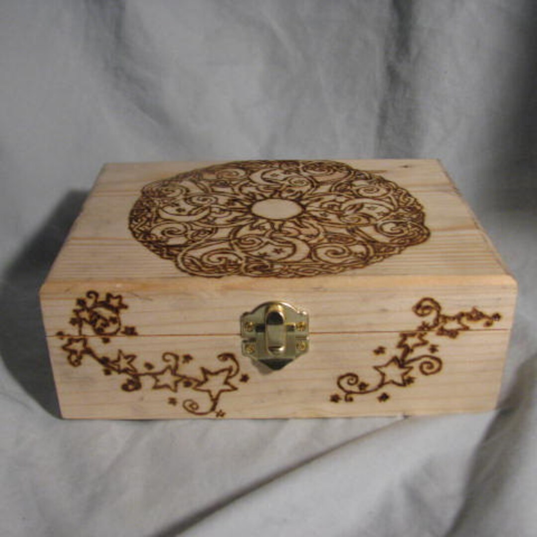 Sun, Moon and Stars Box Wood Burning - Etsy
