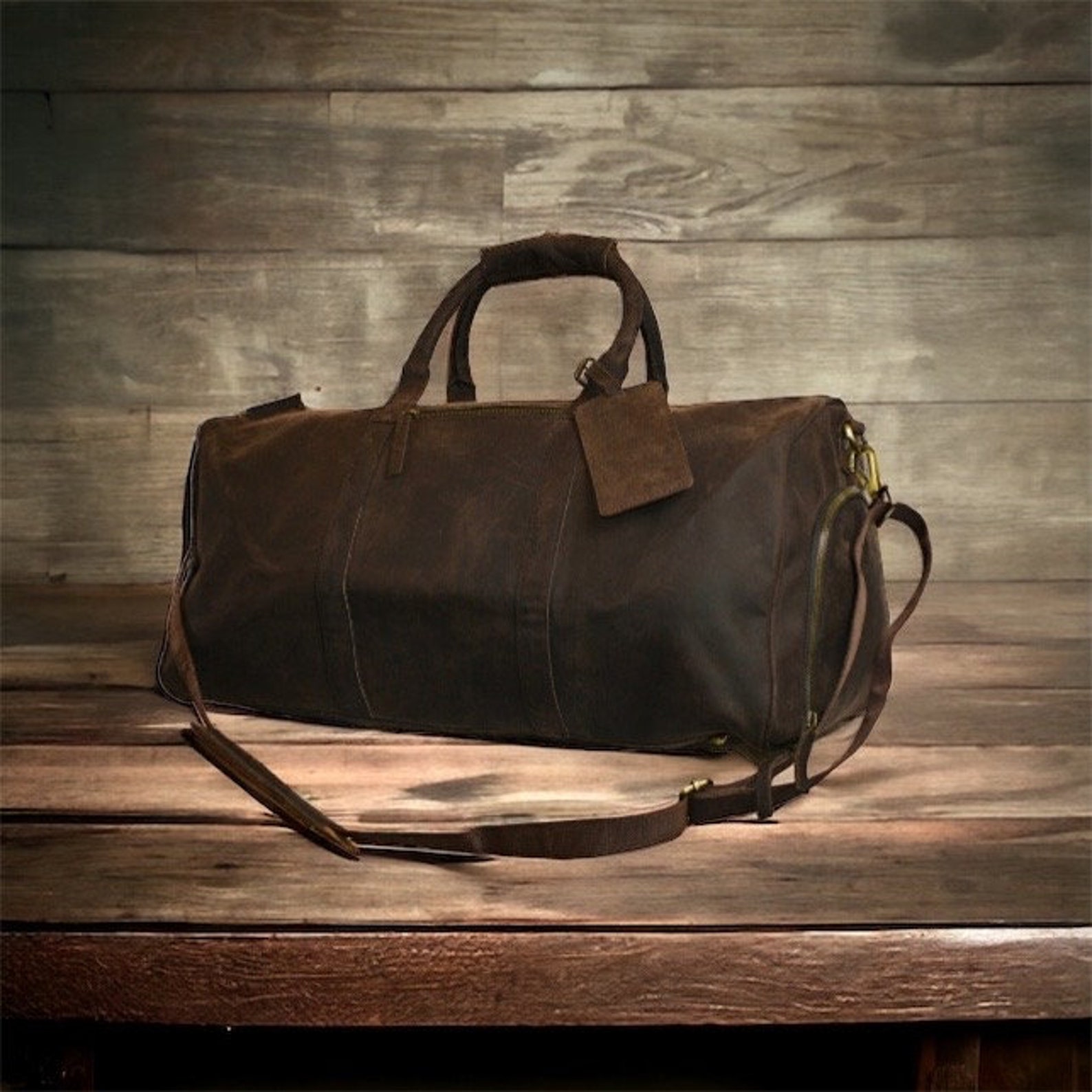 Full-grain Leather Duffle Bag With Shoe Compartment Weekend Bag, Carry ...