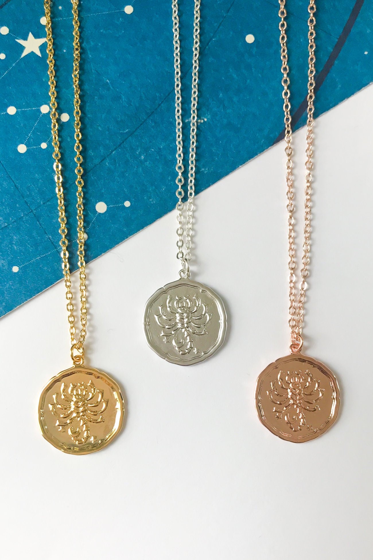 SCORPIO Vintage Medallion Necklace // Zodiac Star Sign Scorpio | Etsy