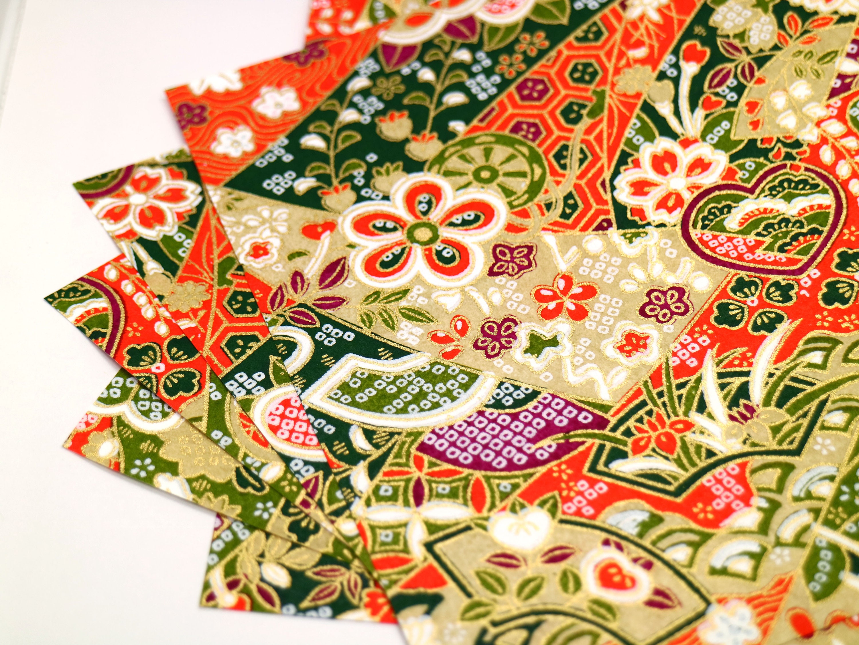 Japanese Yuzen Chiyogami Washi Paper Green and Orange Floral - Etsy ...